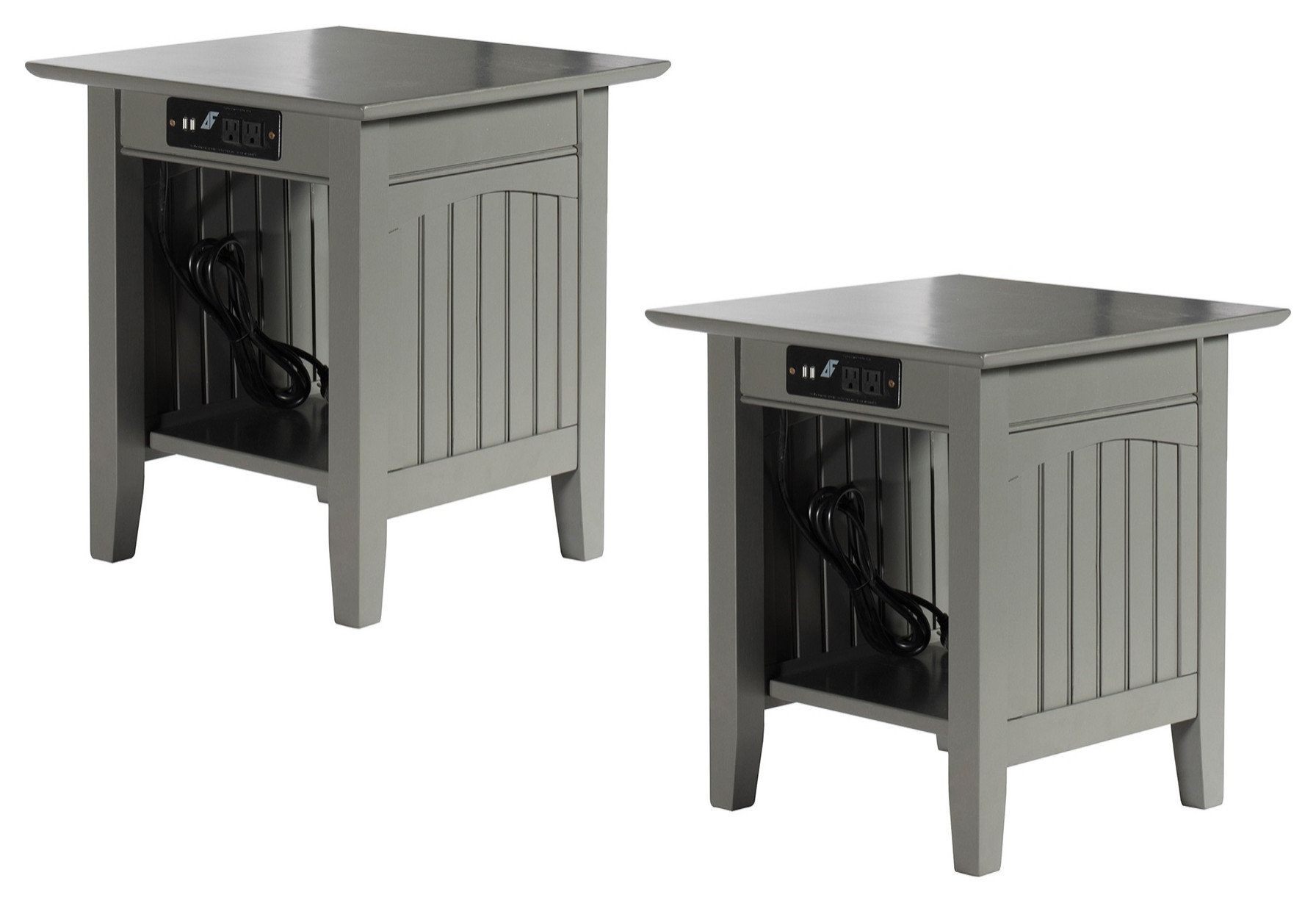 Afi Nantucket Solid Hardwood End Table With USB Charger Set of 2 Gray ...