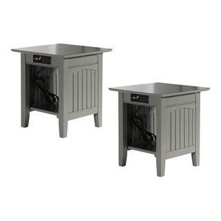 Afi Nantucket Solid Hardwood End Table With USB Charger Set of 2 Gray ...