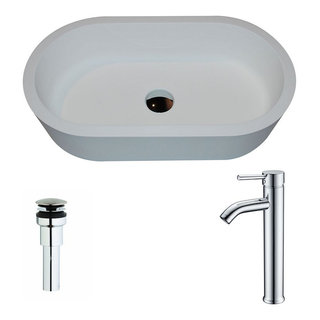 Vaine 1-Piece Man Made Stone Vessel Sink, Matte White - Contemporary ...