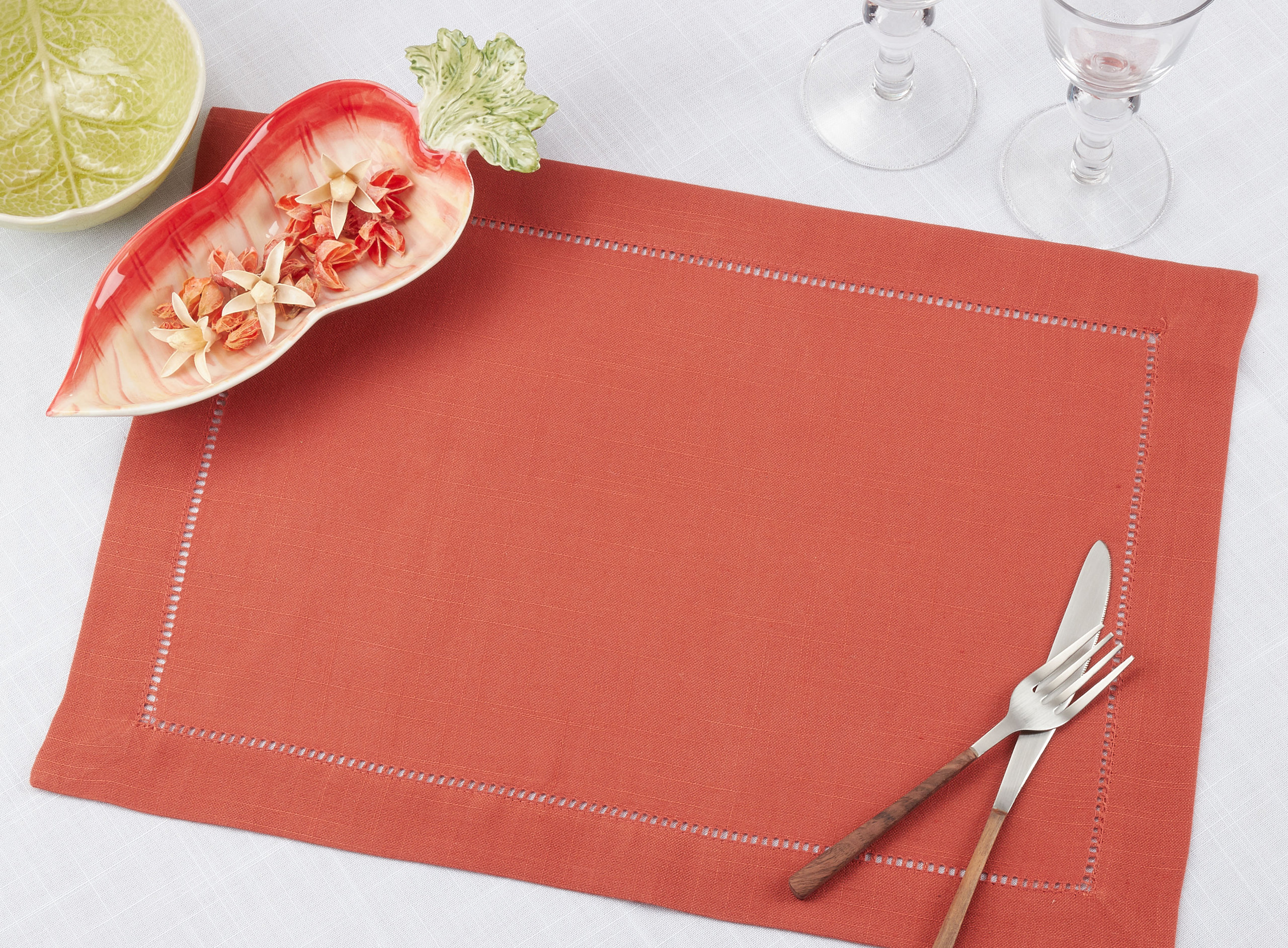 Hemstitched Border Design Table Mats (Set of 12),Terracotta, 14"x20 ...