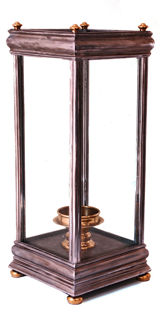 Square Hurricane Candle Holder, Pewter and Gold, 20"x8.5"x ...