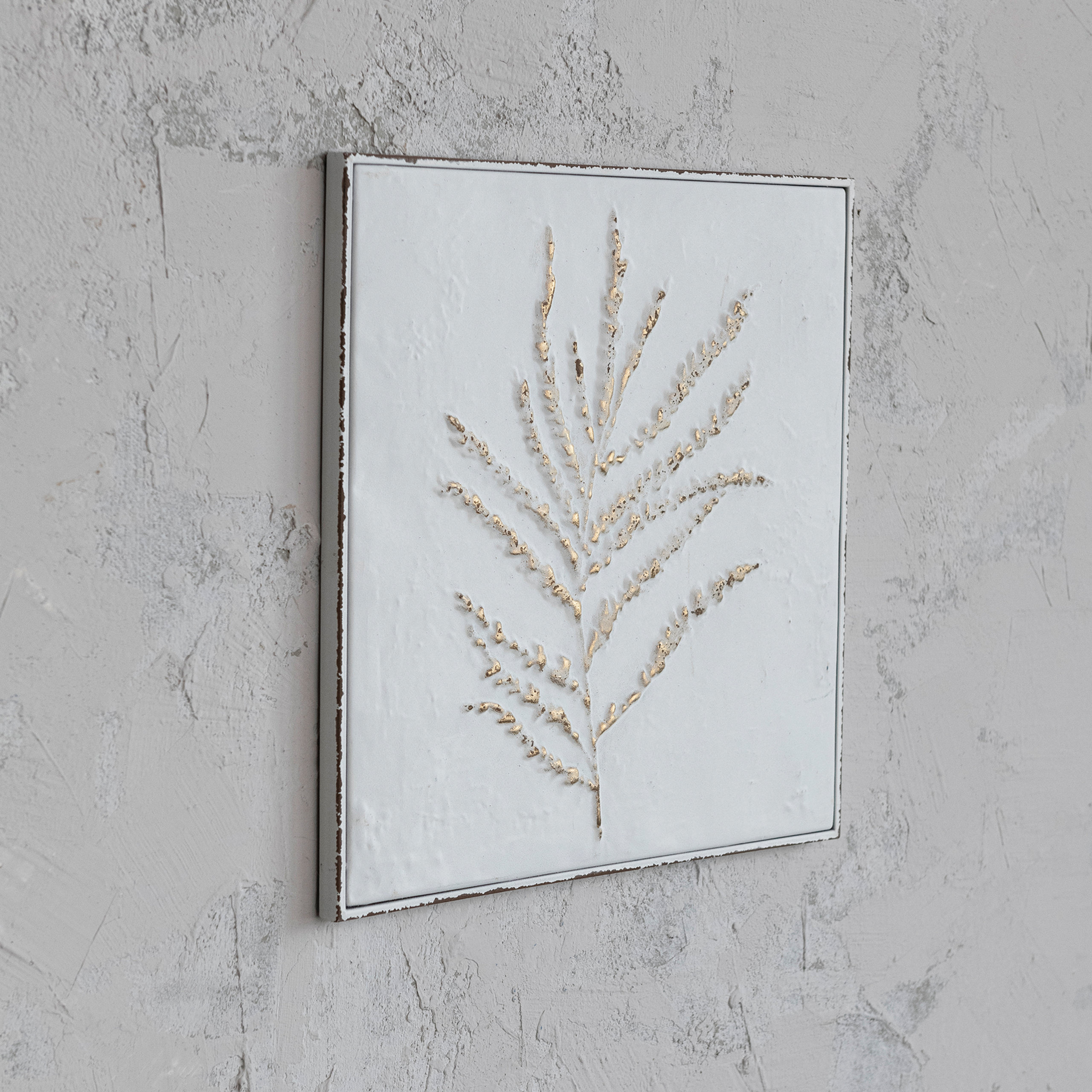 15" Square Embossed Metal Wall Decor, Botanicals, Distressed White ...
