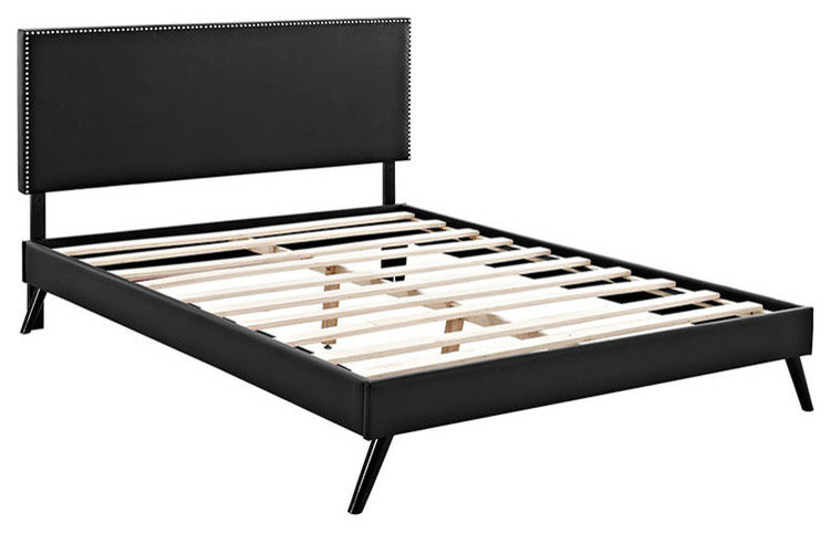 Phoebe King Vinyl Platform Bed With Round Splayed Legs - Midcentury ...