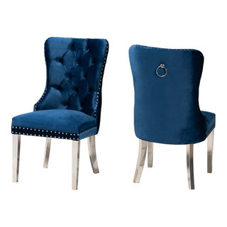 Baxton Studio Honora Blue Fabric and Silver Metal 2-Piece Dining Chair ...