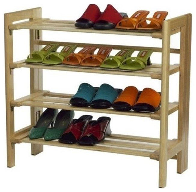 Pemberly Row 4-Tier Transitional Solid Wood Shoe Rack in Natural ...