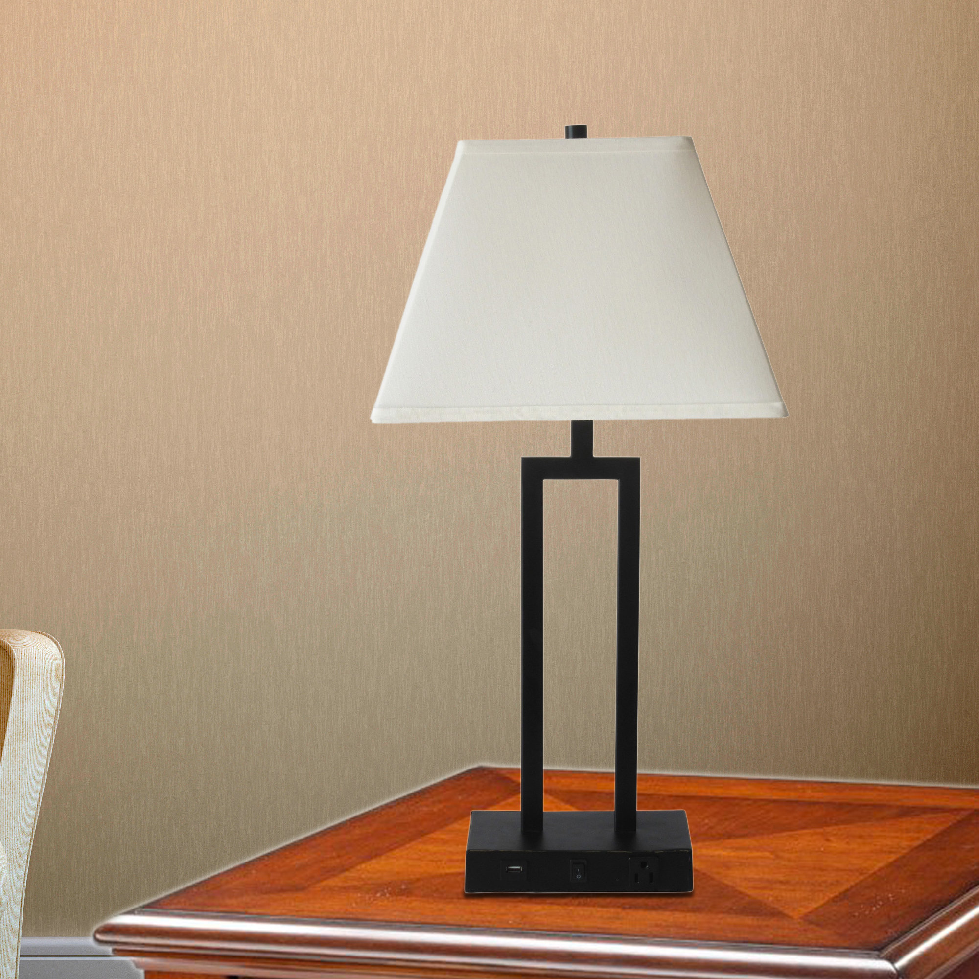 27" Tech-Friendly Metal Table Lamp, Bronze with 1 Outlet and 1 USB Port ...