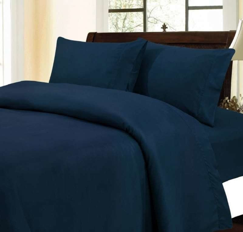 Navy Full 600 Thread Count Egyptian Cotton 4-Piece Bed Sheet Set ...