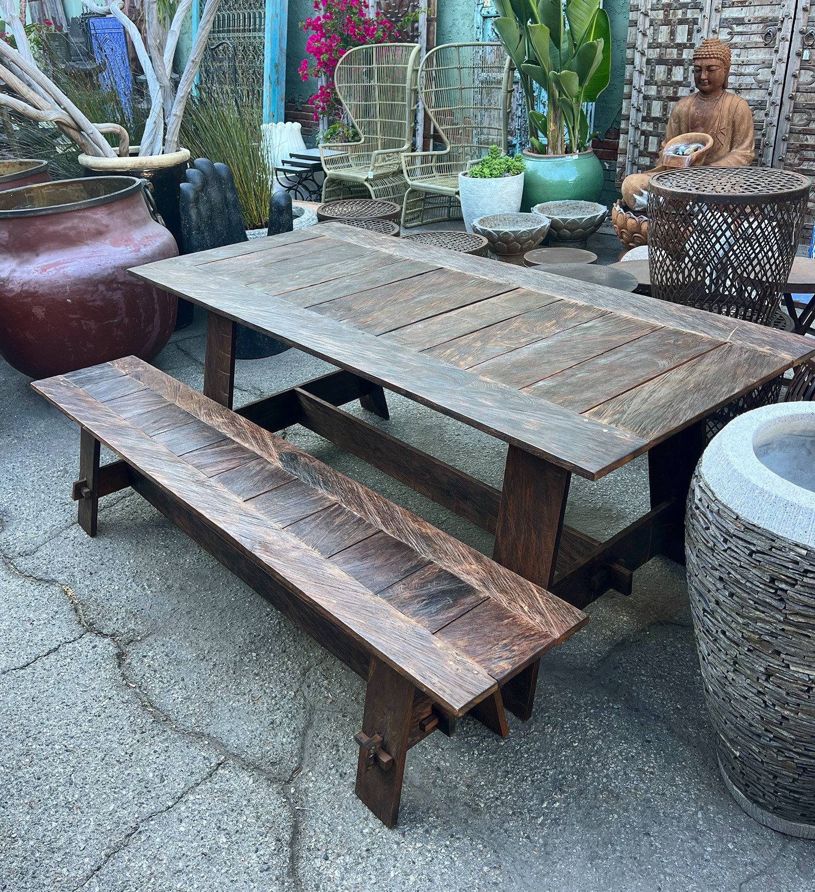 Modern Barn Wood Outdoor Dining Table w/Benches - Rustic - Outdoor ...