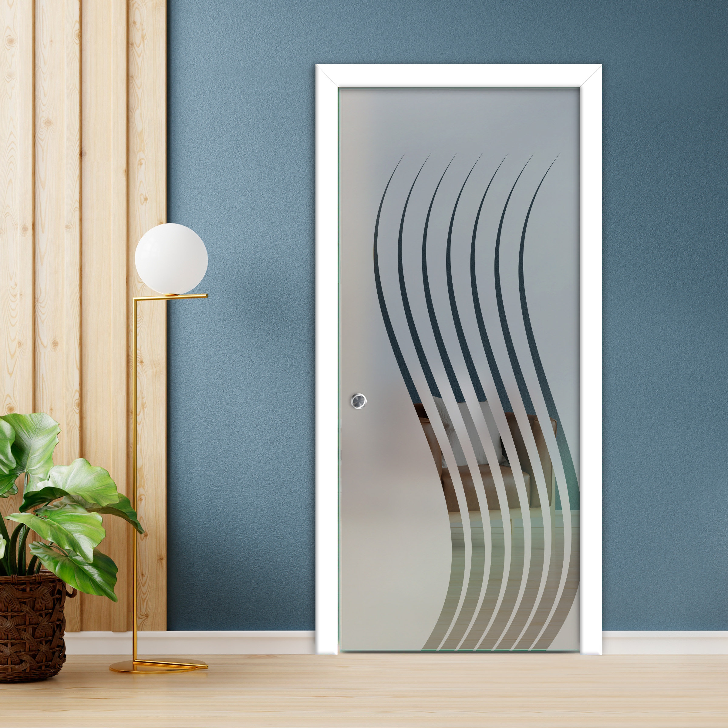Frameless Glass Pocket Sliding Door With Frosted Design, 26"x84 ...