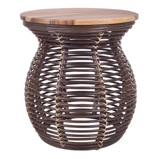 Quito Rattan Side/ End Table w/ Wood Top - Tropical - Side Tables And ...