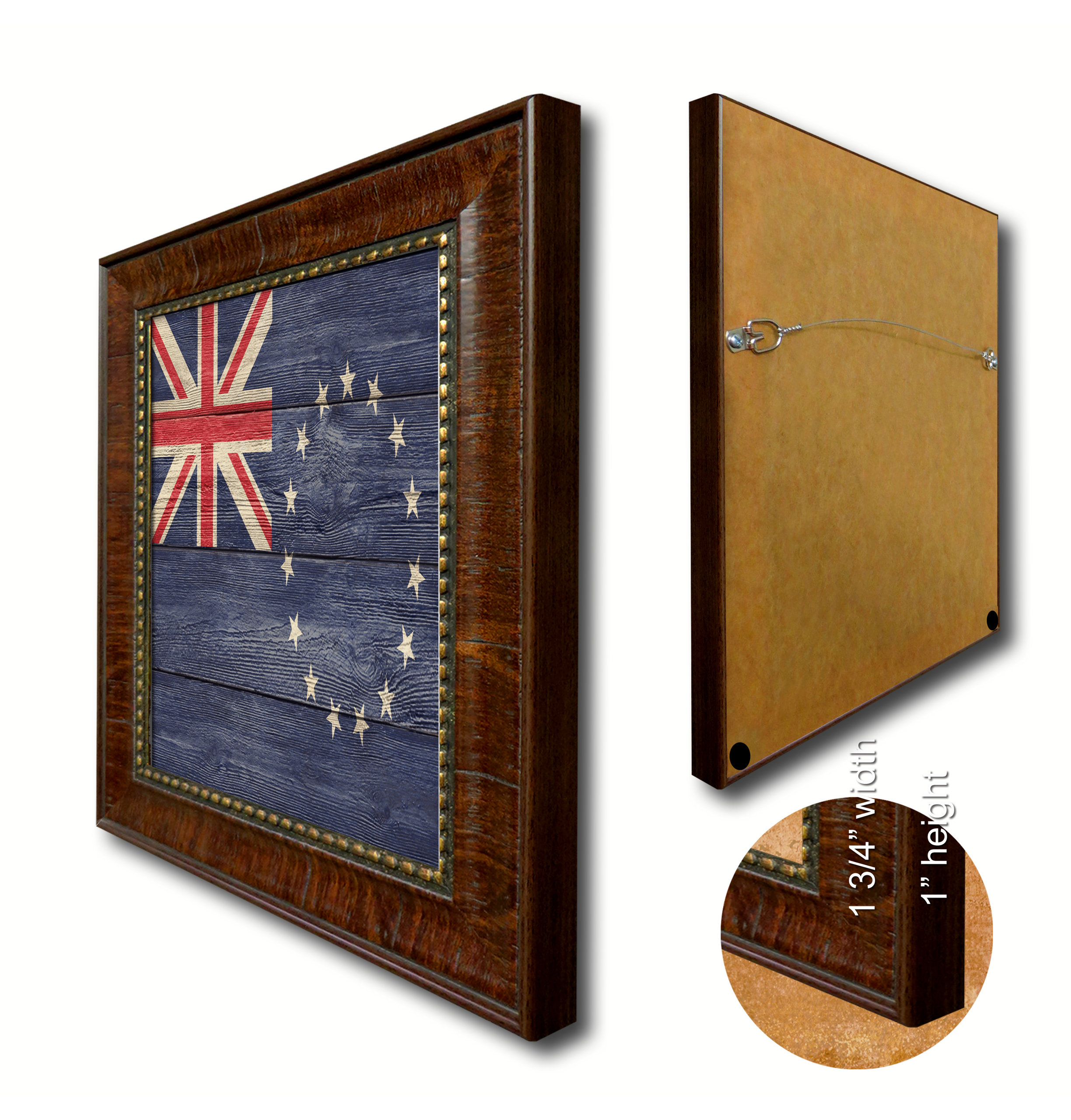 Cook Islands Country Textured Flag Print With Brown Gold Frame, 23" X ...