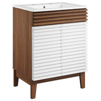 Modway Render Modern Style Wood Bathroom Vanity in White/Walnut ...