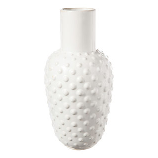 Round Ceramic Vase with Embossed Dotted Pattern Design Gloss White ...