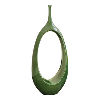 Open Oval Ring Vase, Emerald, Medium, Medium - Contemporary - Vases ...
