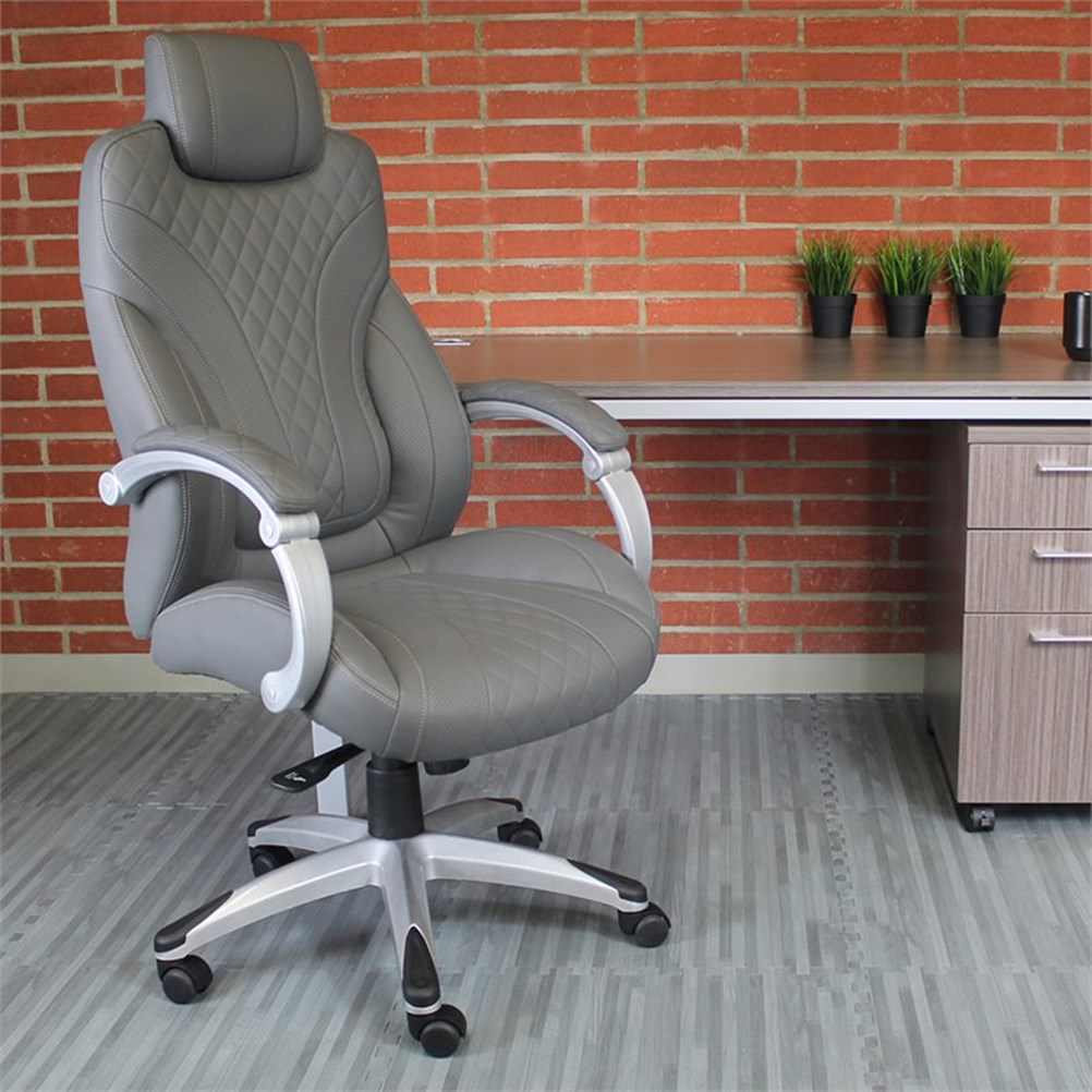 Boss Office Albany Faux Leather Swivel Executive Office Chair in Gray ...