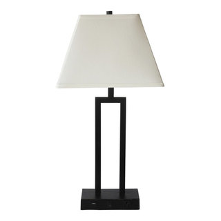 27" Tech-Friendly Metal Table Lamp, Bronze with 1 Outlet and 1 USB Port ...