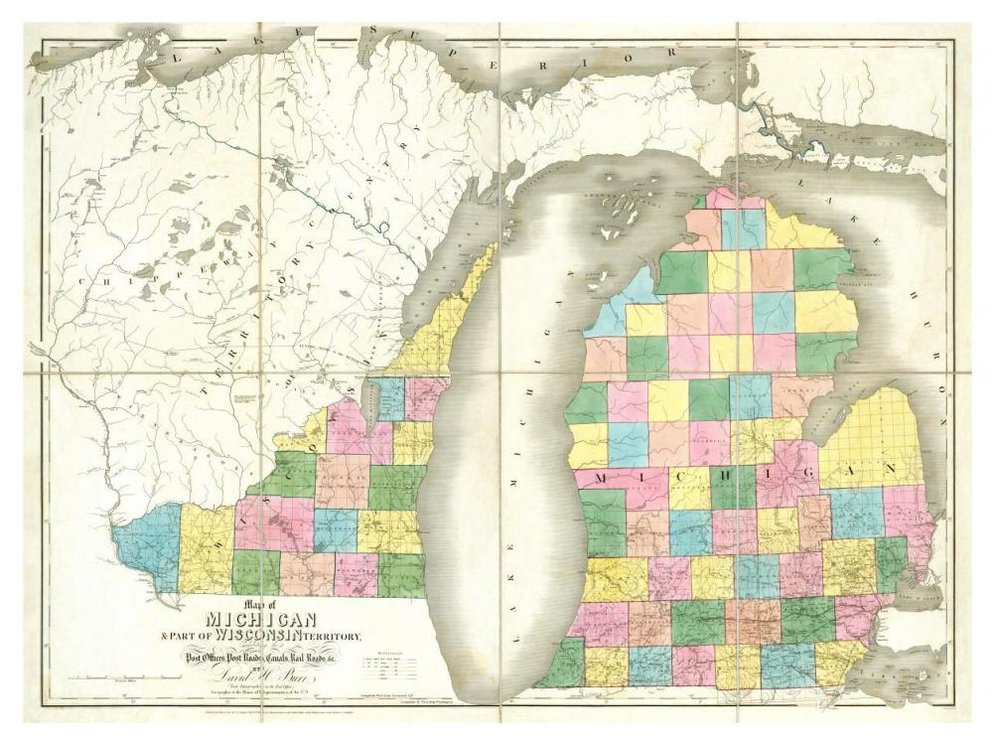 "Map of Michigan & Part of Wisconsin Territory, 1839" Paper Art, 46"x35 ...