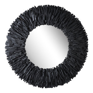 Teak Branch Black Round Mirror - Rustic - Wall Mirrors - by Ownax | Houzz