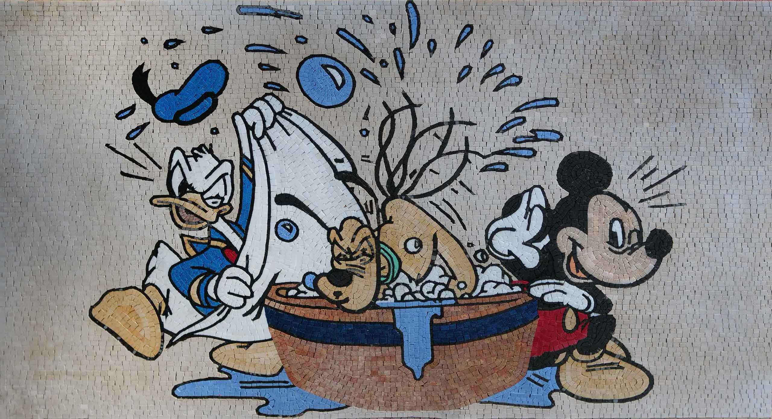 Mosaic Artwork - Pluto With Mickey & Donald, 94" x 55" - Contemporary ...