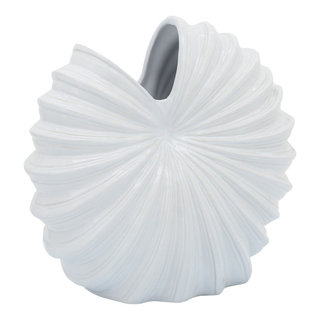 Cer, 12" Shell Vase, White - Beach Style - Vases - by Beyond Design ...