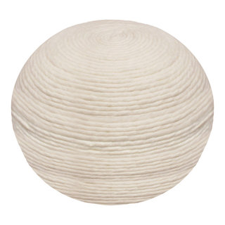 Ellie Round Pouf in Ivory Wool With Polyester Filling - Transitional ...