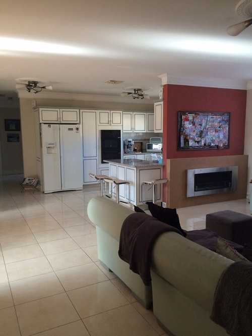 Layout and colour for kitchen, open plan with lounge and dining rooms ...