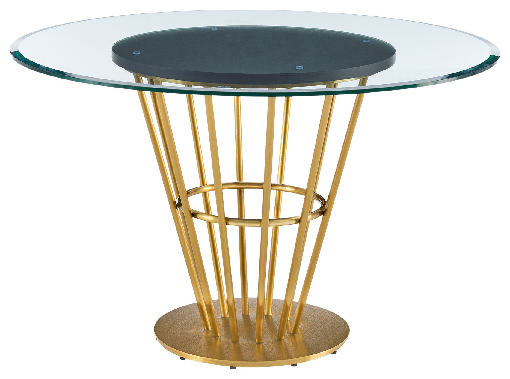 Veronica Round Dining Table With Metal Base, Walnut and Glass Top ...