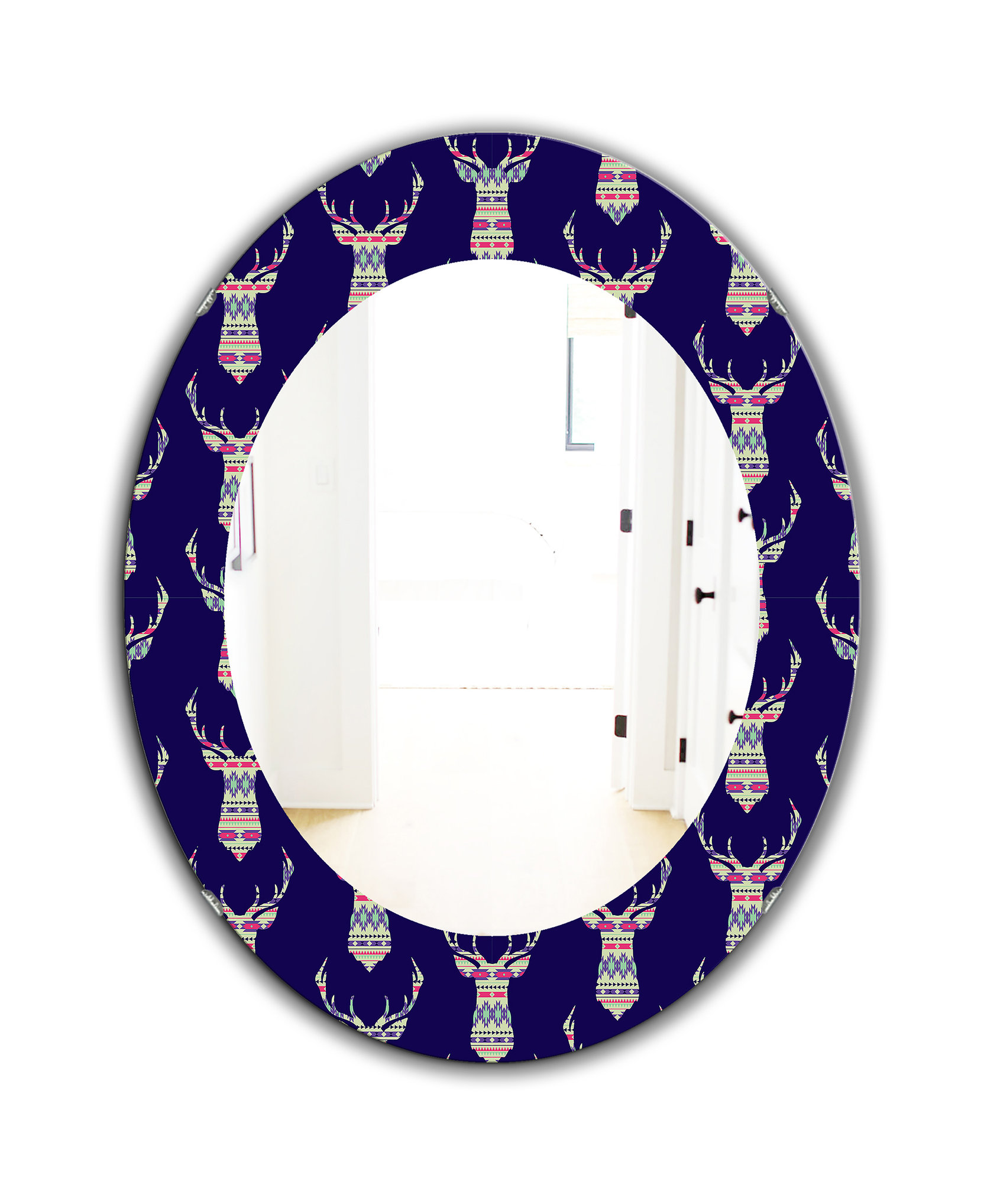 Designart Colorful Decorative Ethnic Deer Frameless Oval Or Round Wall ...