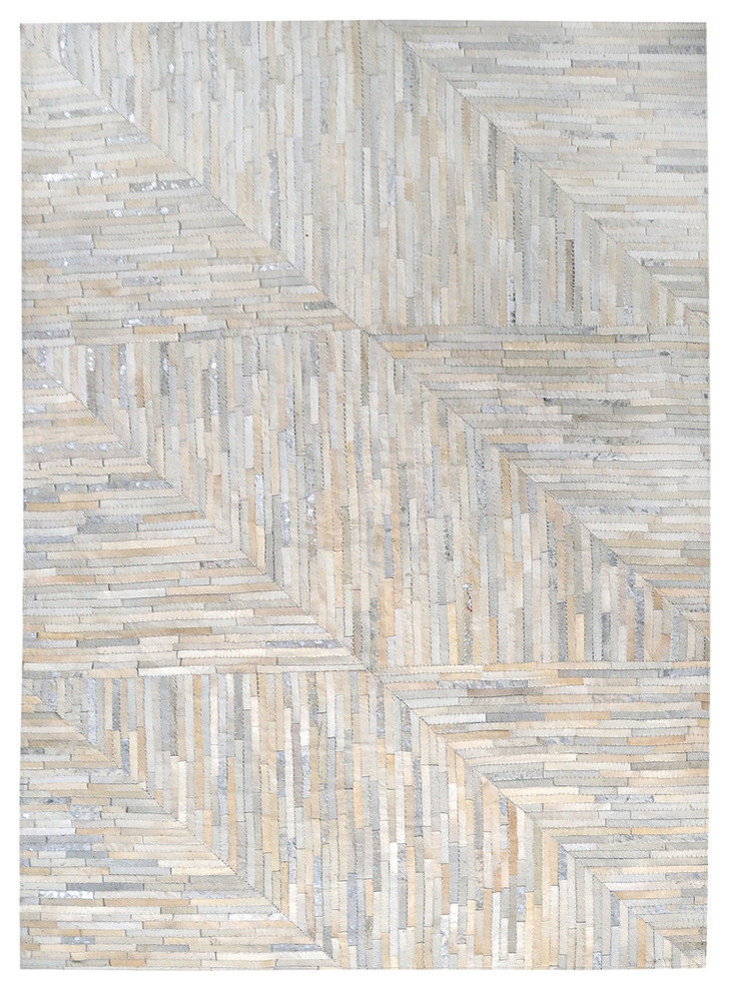 Dimond Karim Hand Stitched Leather Patchwork Rug 6x6, Gray ...