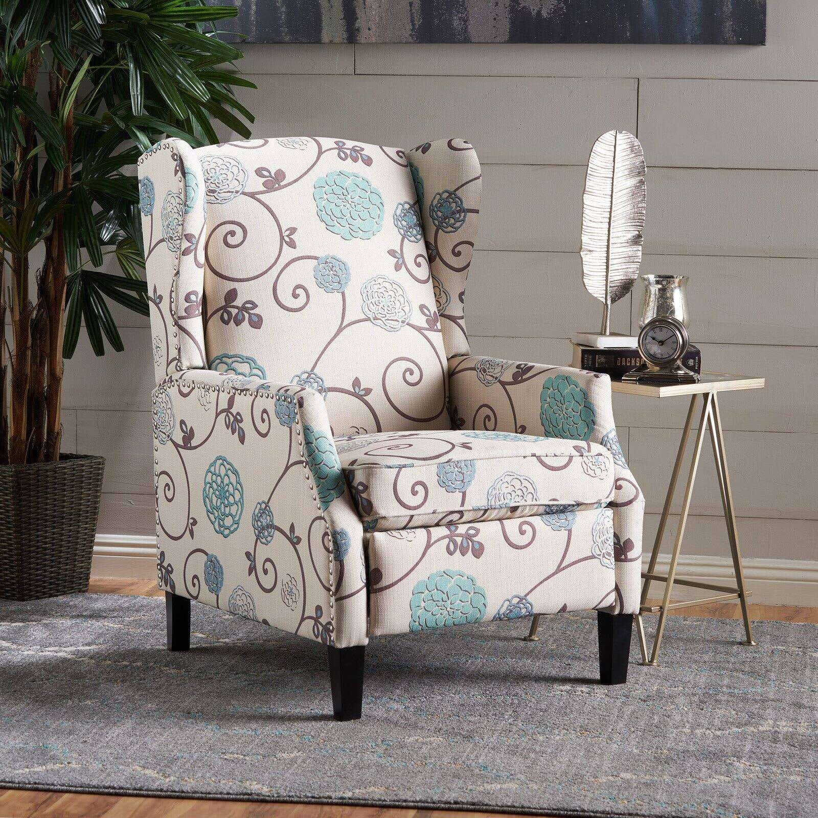 Fabric Wingback Recliner with Nailhead Detail and Pushback Reclining ...