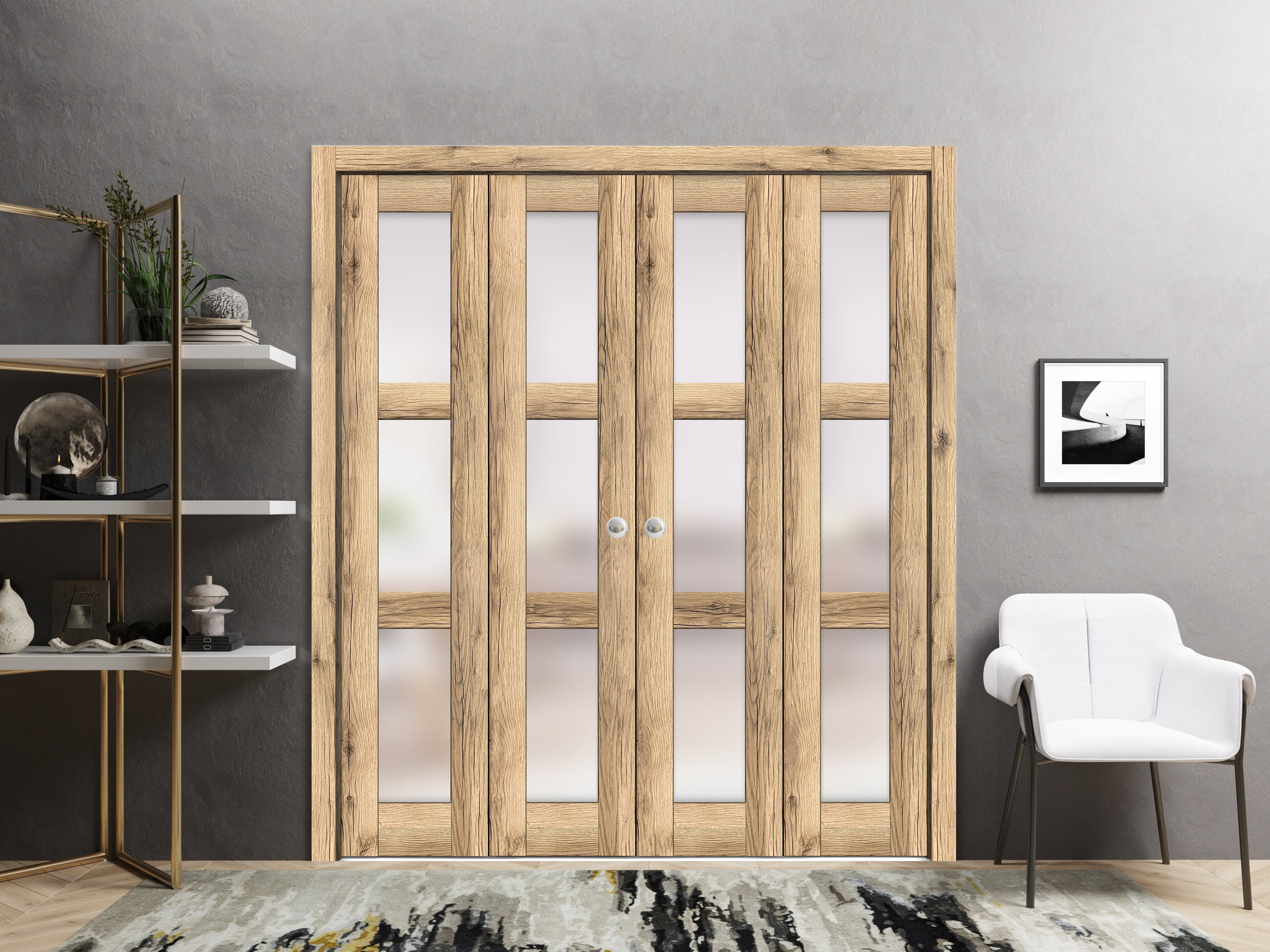 Sliding Closet Double Bi-fold Doors | Lucia 2552 Oak with Frosted Glass ...