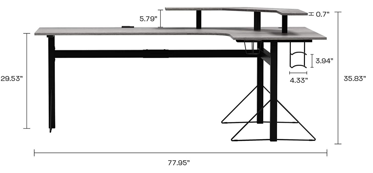 Sleek Modern L-Desk, Elevated Monitor Stand, Charging Station, Gray ...