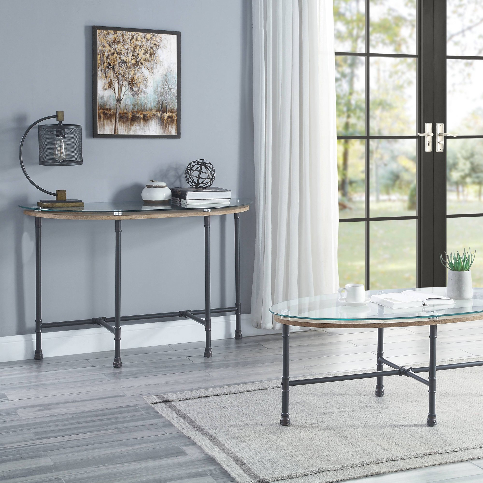 Unique Console Table, Pipe Like Metal Frame With Sandy Gray Accented ...