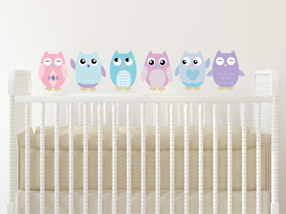 Owls Fabric Wall Decals, Set of 6, Pink, 10" Tall, 8 Inch - Wall Decals ...