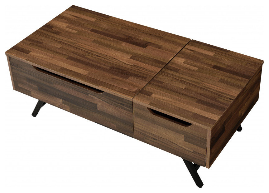 48" Walnut Rectangular Lift Top Coffee Table With Drawer - Transitional ...