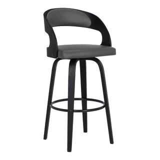 30" Wooden Barstool With Swivel Mechanism, Black and Gray - Midcentury ...