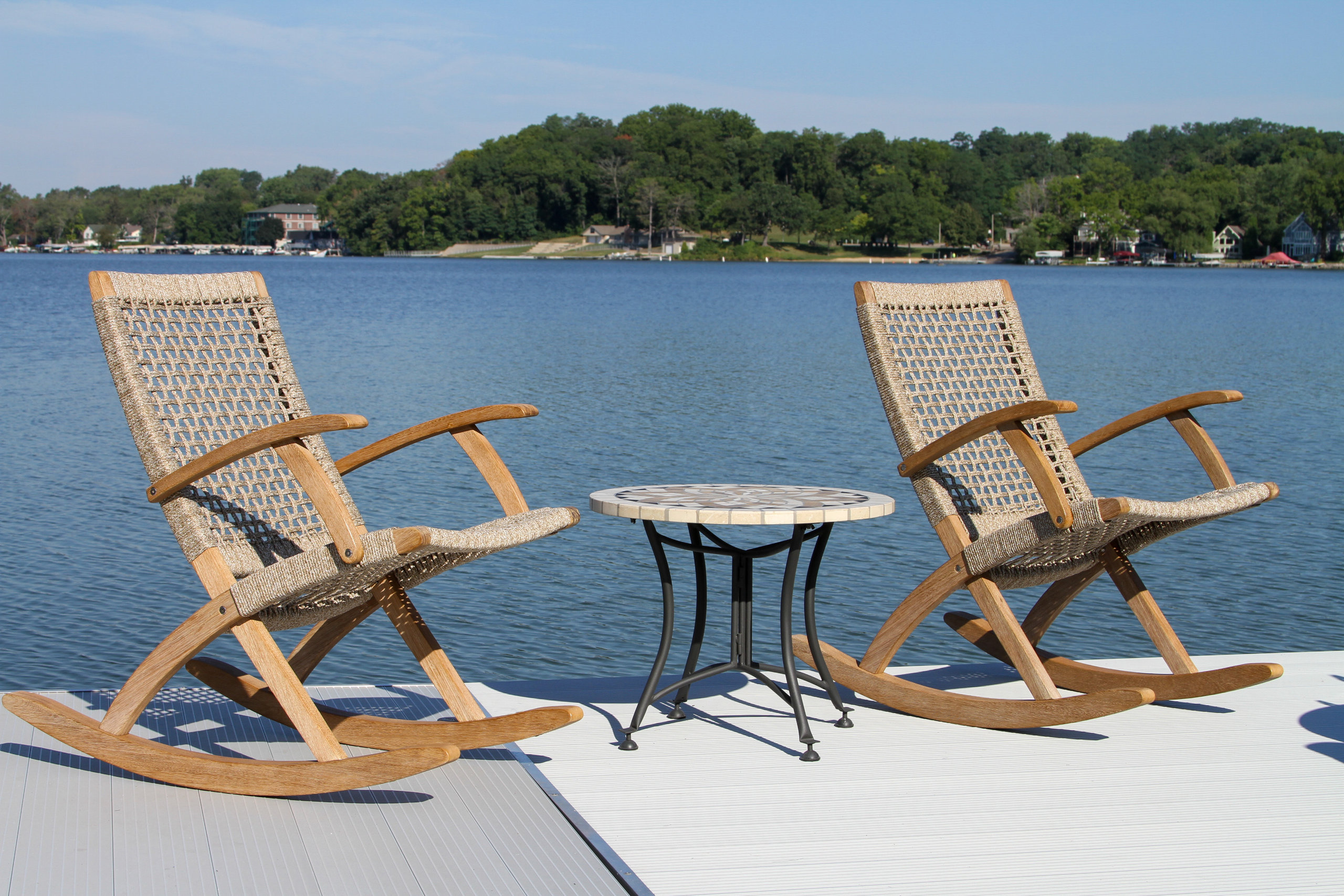 Antique Wash and Wheat Rope Rocking Chair Set With Marble Accent Table ...