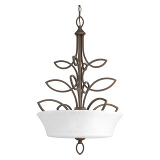 Monogram 3-Light Inverted Pendant Roasted Java Etched Watermark Glass ...