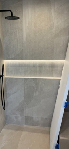 Bathroom Shower - ribbed oak tile | Houzz Forum