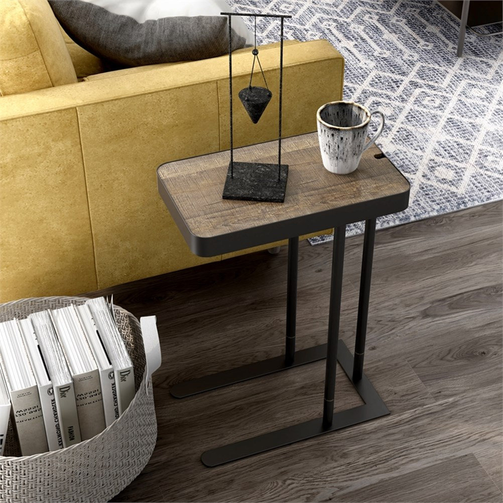 Bowery Hill Industrial Metal Adjustable Side Table in Sand Black ...