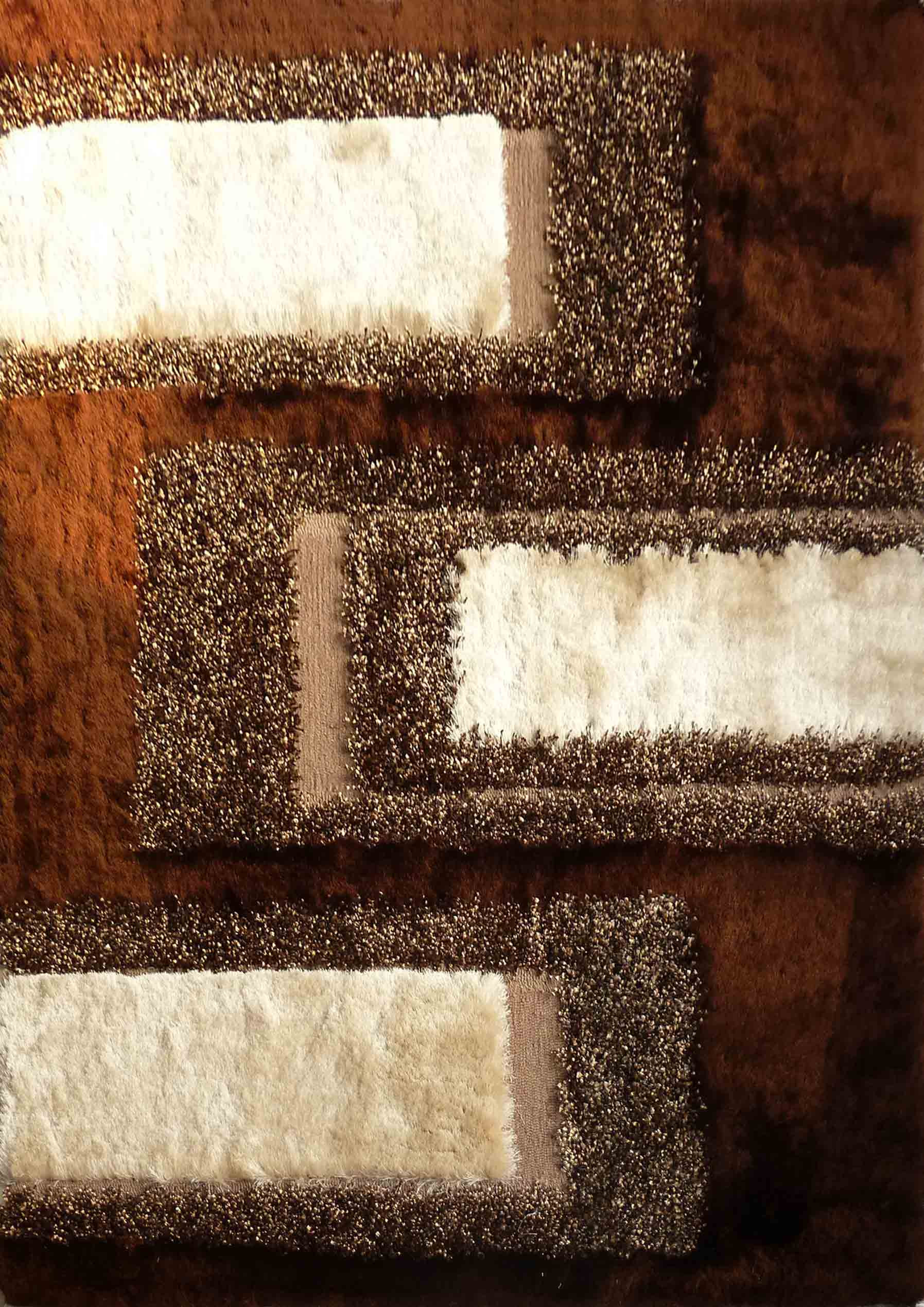 Brown and Silver 100% Polyester Shag Rug With Hand Carved Design, 60 ...