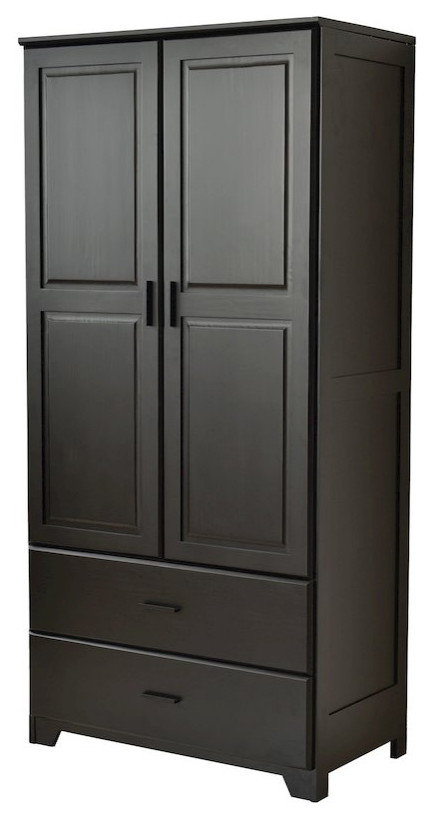 Pine Wood Closet with Raised Doors and Two Drawers (Black ...