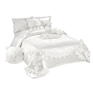 6-Piece White Sweet Victorian Satin Comforter Bedding Set, King ...
