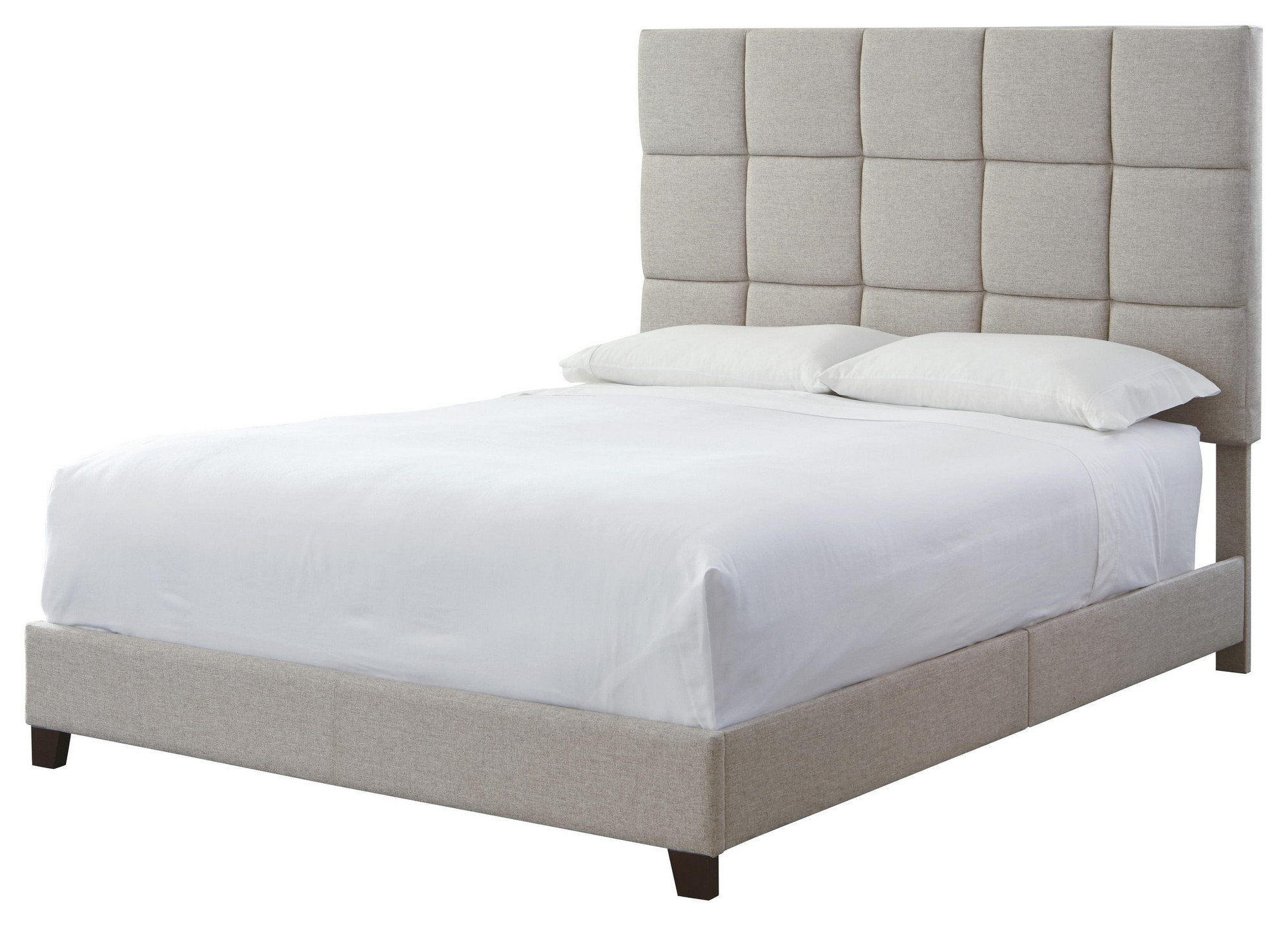 Fabric Upholstered Wooden Queen Sized Bed with Low Floor Design, Beige ...