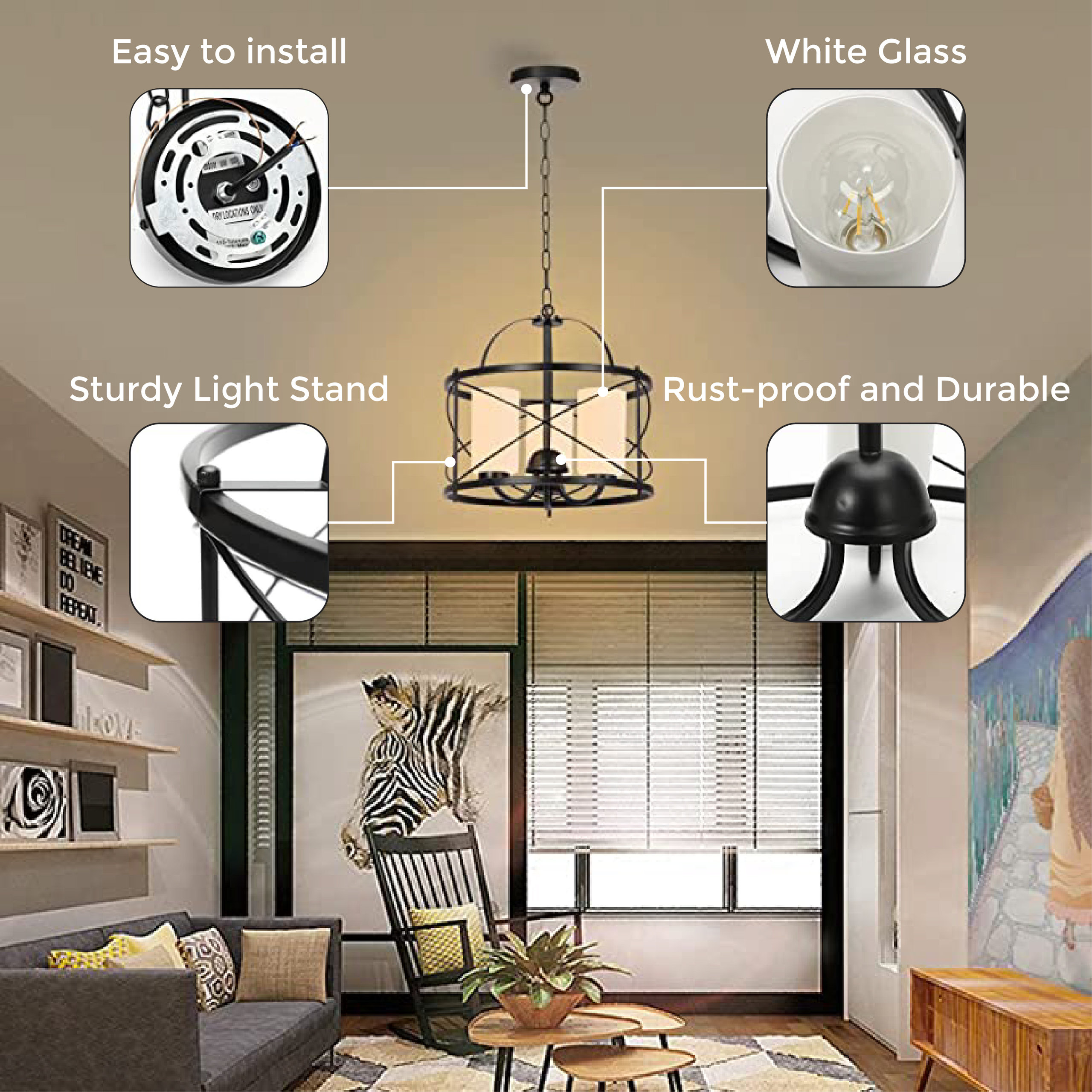 Vintage Caged Lighting Black Farmhouse Chandeliers Glass Ceiling Light ...