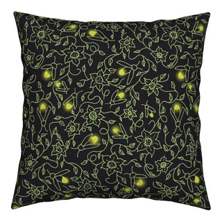 Fireflies Insects Black Green Botanical Throw Pillow - Contemporary ...