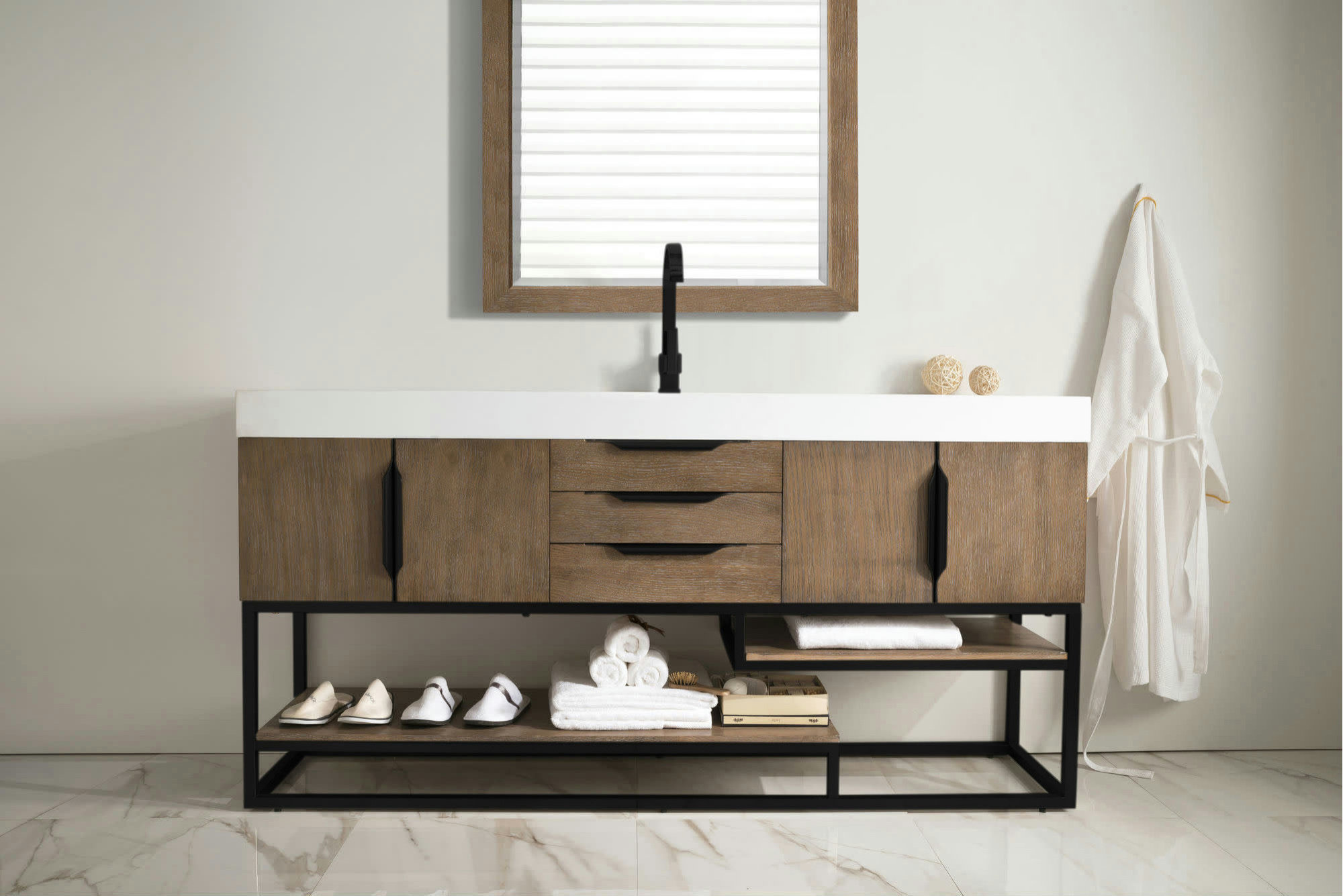 Columbia 72" Single Vanity, Latte Oak, Matte Black, Glossy White ...