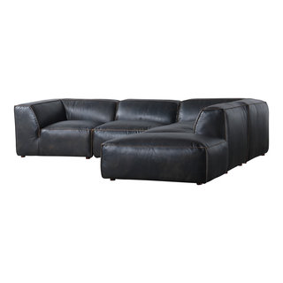 5 Piece Black Nubuck Top Grain Leather Dream Modular Sectional Sofa ...