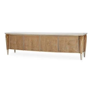 Michael Amini Villa Cherie Wood & Marble Media Cabinet - Caramel ...