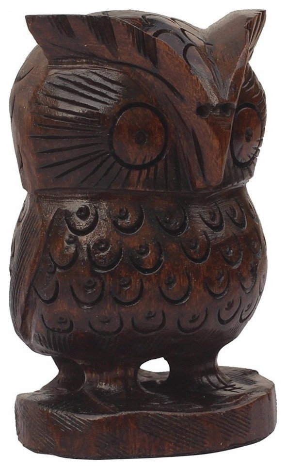 Wooden Angry Owl Statue - Rustic - Decorative Objects And Figurines ...